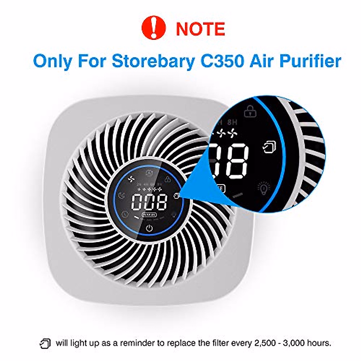 Storebary Air Purifier Replacement, C350-RF True HEPA High-Efficiency Activated Carbon Filter Fits for C350 (2 Pack)