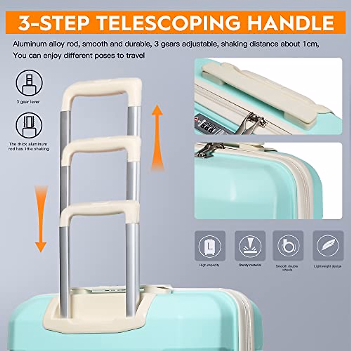 Joyway Luggage Carry-On Suitcases 20" Lightweight Polypropylene Carrying Case with TSA Lock,Rigid Luggage with Swivel Wheels,14" Cosmetic Bag & 7" Small Bag