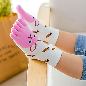 Artfasion Kids Toe Socks Toddler Cute Cotton Cartoon Animal Dog Cat Ankle Five Finger Socks for Girls and Boys