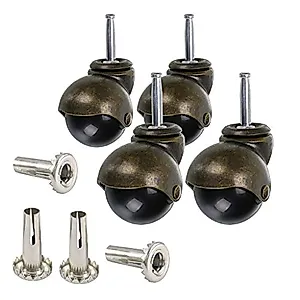 Skelang 1.5 Inch Ball Caster Stem Caster Wheel with Sockets, Vintage Antique Swivel Caster for Furniture, Sofa, Chair, Cabinet, Pack of 4