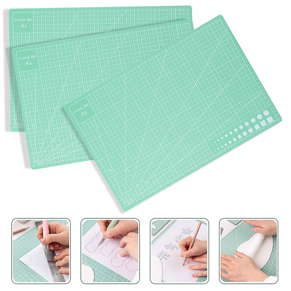 KALAIEN Self Healing Cutting Mat, 18"x12" Cutting Sewing Mat for Craft, 1 Pcs Pink Craft Knife,Steel Rule, 10 Pcs Stainless Steel Blade Kit