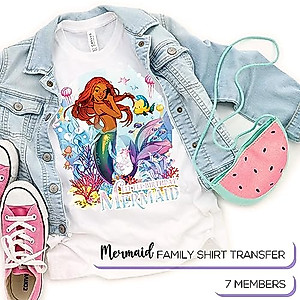 Mermaid Birthday Iron on Transfer for Family Members Shirts - Print Matching Tees Shirt Silhouette Heat Decal Vinyl Patches Applique for Birthday Party Decoration Supplies Matching Girl HTV