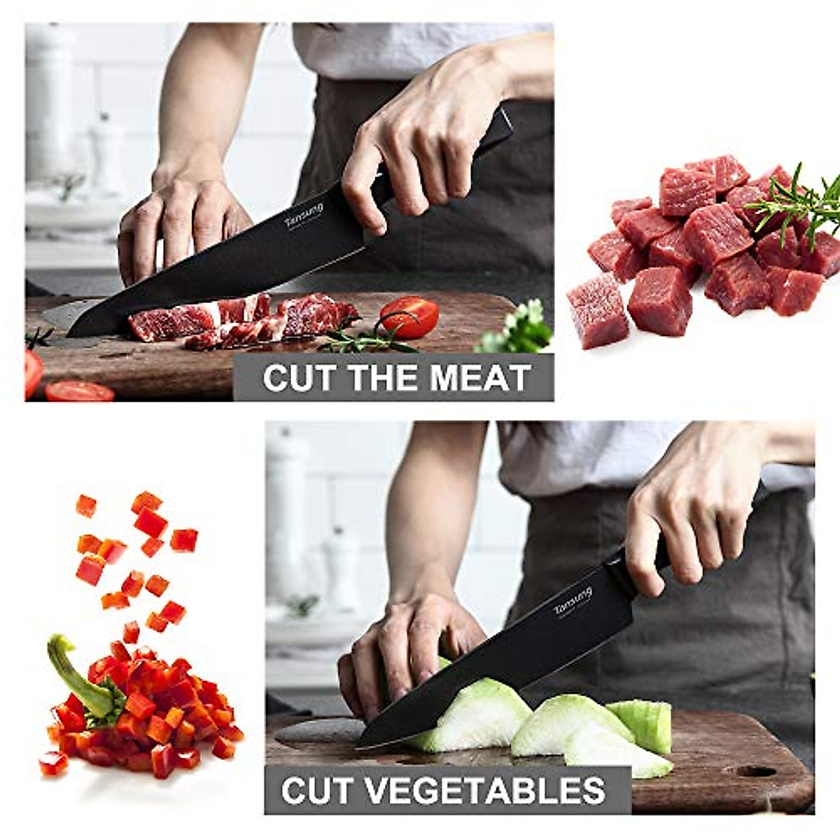 TANSUNG Chef Knife 8" Pro Kitchen Knife Ultra Sharp Cutting Cooking Knife with Durable Stainless Steel Nonstick Blade Ergonomic Handle Protective Sheath for Home Gourmet Restaurant Cooker Gift