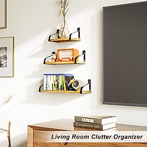 Love-KANKEI Floating Shelves Wall Mounted Set of 3, Rustic Wood Wall Storage Shelves for Bedroom, Living Room, Bathroom, Kitchen, Office and More Carbonized Black