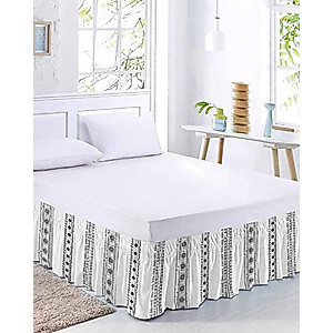 Boho Bed Skirt King Size 18 Inch Drop, Adjustable & Elastic Wrap Around Bed Skirts Pleated Luxury Dust Ruffles for Twin Full Queen Cal King Base Bed, Casual Geometric Tribal Modern Black White