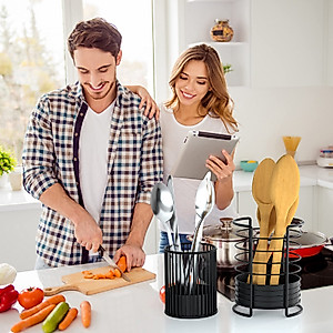 DIWOJIN 2 Pcs Round Kitchen Utensil Holder Silverware Organizer, Silverware Holder for Countertop, Counter Caddy for Spatulas, Cultery, Forks and Spoons (Utensils Not Included)