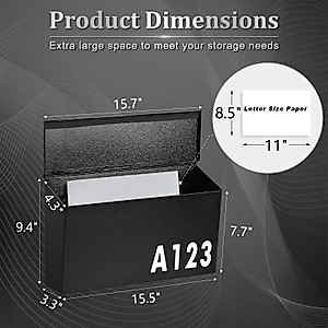 Dalmbox Wall-Mount Mailbox Large Mailbox for Post Rust-Proof Galvanized Steel Box for Outside or Townhouse Horizontal Style, Black, 15.7” x 4.3” x 9.4”