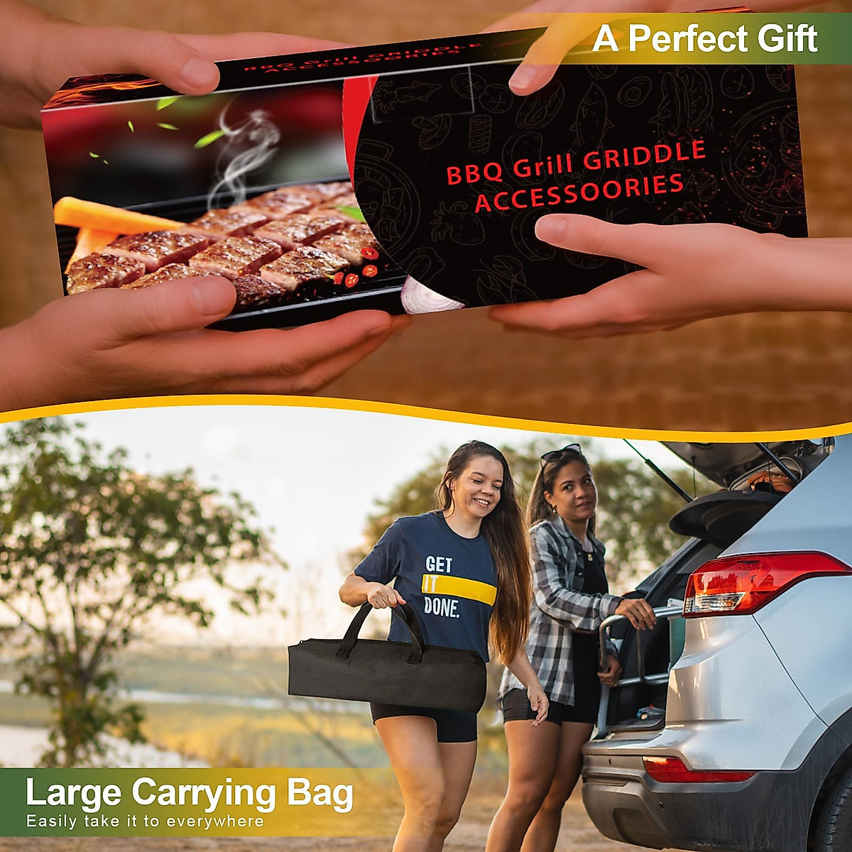 Griddle Accessories Kit, 17PCS Flat Top Grill Accessories Set for Blackstone and Camp Chef, Grill BBQ Spatula Set with Enlarged Spatulas, Scraper, Tongs for Outdoor BBQ