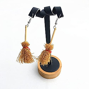 Cute Broom Earrings Handmade Witch's Flying Straw Broom Earrings for Women