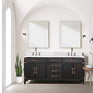 Bell+Modern Harbor 72 in W x 22 in D Black Oak Double Bath Vanity and Carrara Marble Top