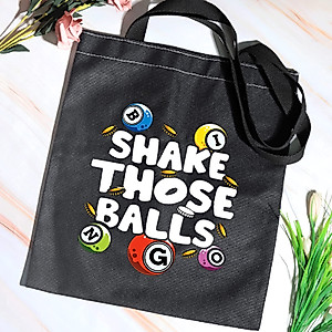 JXGZSO Bingo Gambler Gift Shake Those Balls Tote Bag Lucky Bingo Pouch Bag Bingo Game Lover Gift (Shake those balls shopping black)