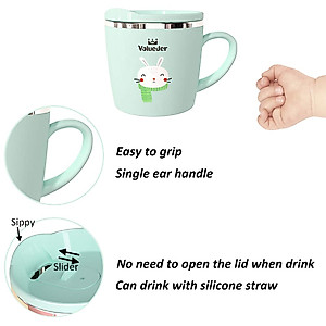 Valueder Kids Learning Cup Baby Trainer Mug for Milk Water Coffee, Hot Chocolate Juice Smoothies, 7oz, Bunny Tiffany