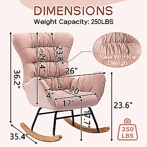 NIOIIKIT Nursery Rocking Chair, Velvet Upholstered Glider Rocker, Rocking Accent Chair with High Backrest, Comfy Rocking Accent Armchair for Living Room, Bedroom, Offices (Pink Velvet)