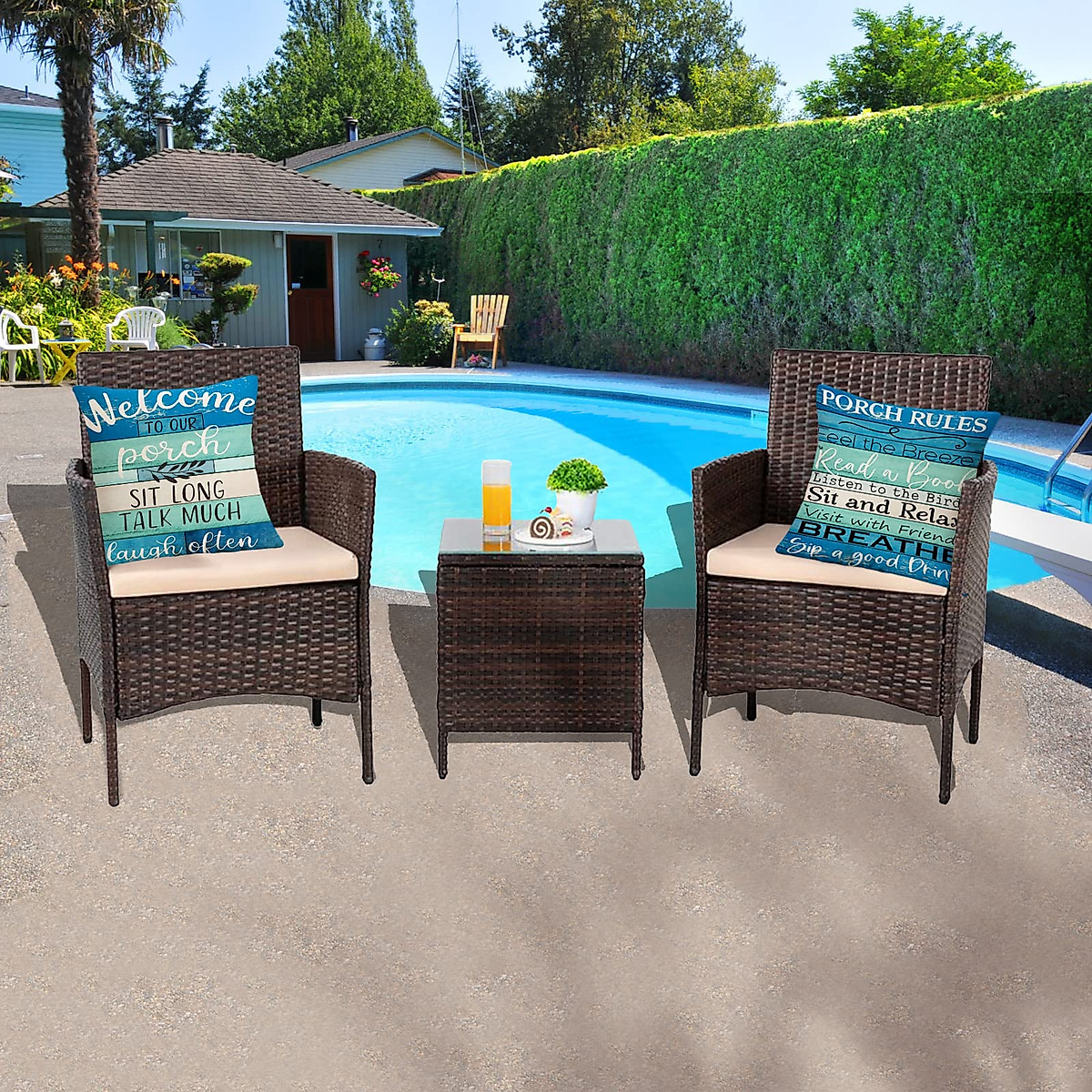 Jartinle Coastal Stripe Outdoor Pillows Covers 18x18 for Patio Furniture Waterproof, Welcome to Our Porch Throw Pillow Covers Square Linen for Couch Outside Bench Set of 2