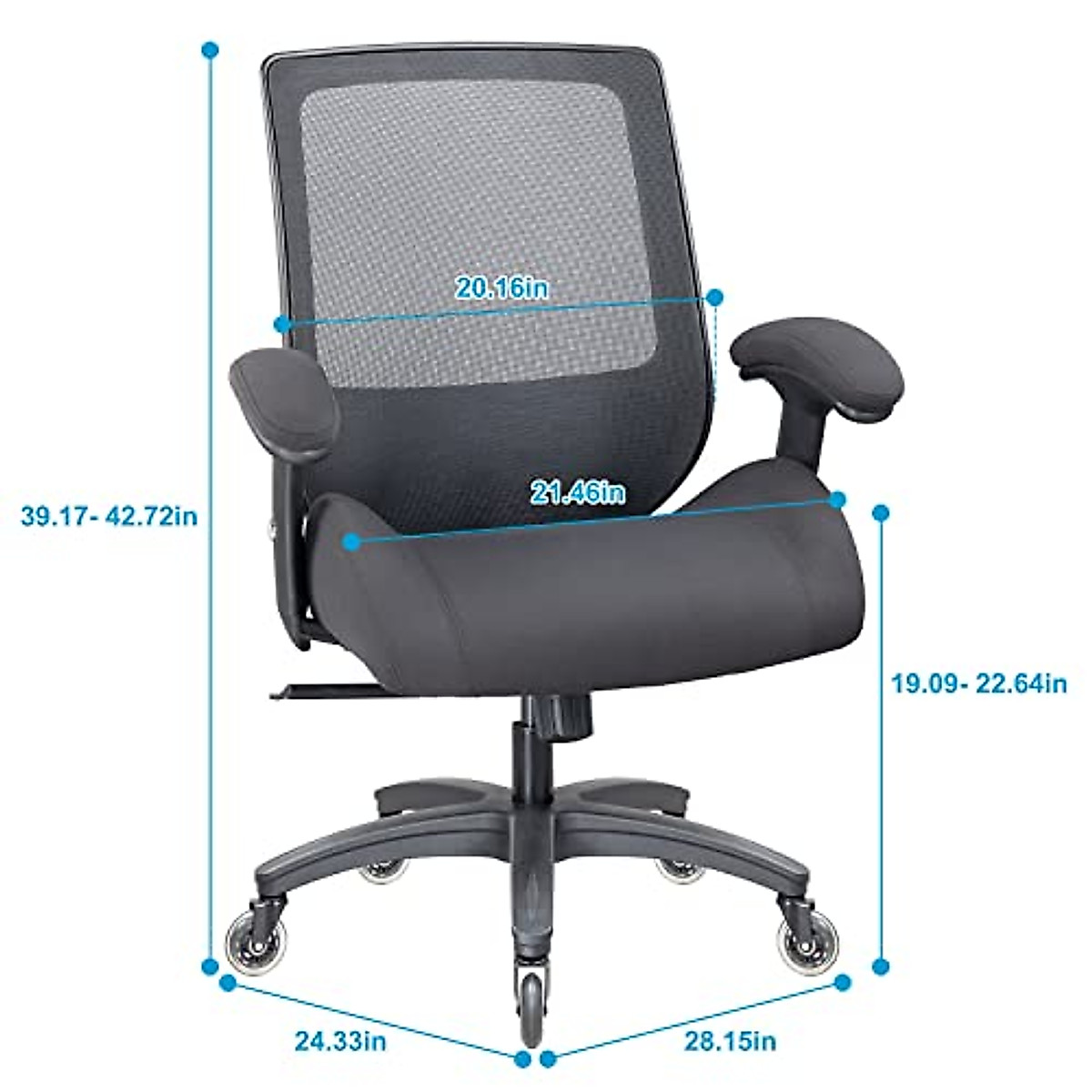 BOLISS Big and Tall Ergonomic Office Mesh Computer Executive Desk Chair with Wide Thick Seat,Lumbar Support and Tilt 400lbs-Black