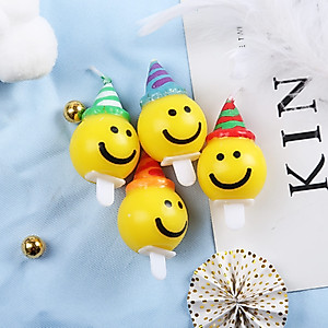 BoKin Smiley Face Birthday Candles, 4Pcs Cute Smile Face Candles One Happy Dude Birthday Cake Candles Toppers for Birthday Party Wedding Anniversary Valentines Day Christmas Festival