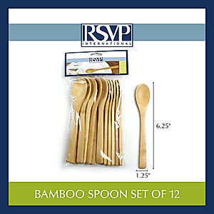 RSVP International Bamboo Kitchen Collection Reusable and Biodegradable, Spoon Set, 12 Piece