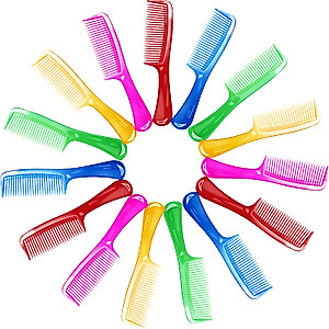 15Pcs Comb With Handle Colorful Styling Handle Comb Set Plastic Round Long Handle Comb Fine Dressing Unbreakable Detangling Hair Comb for Women Toddler, 8 Inch