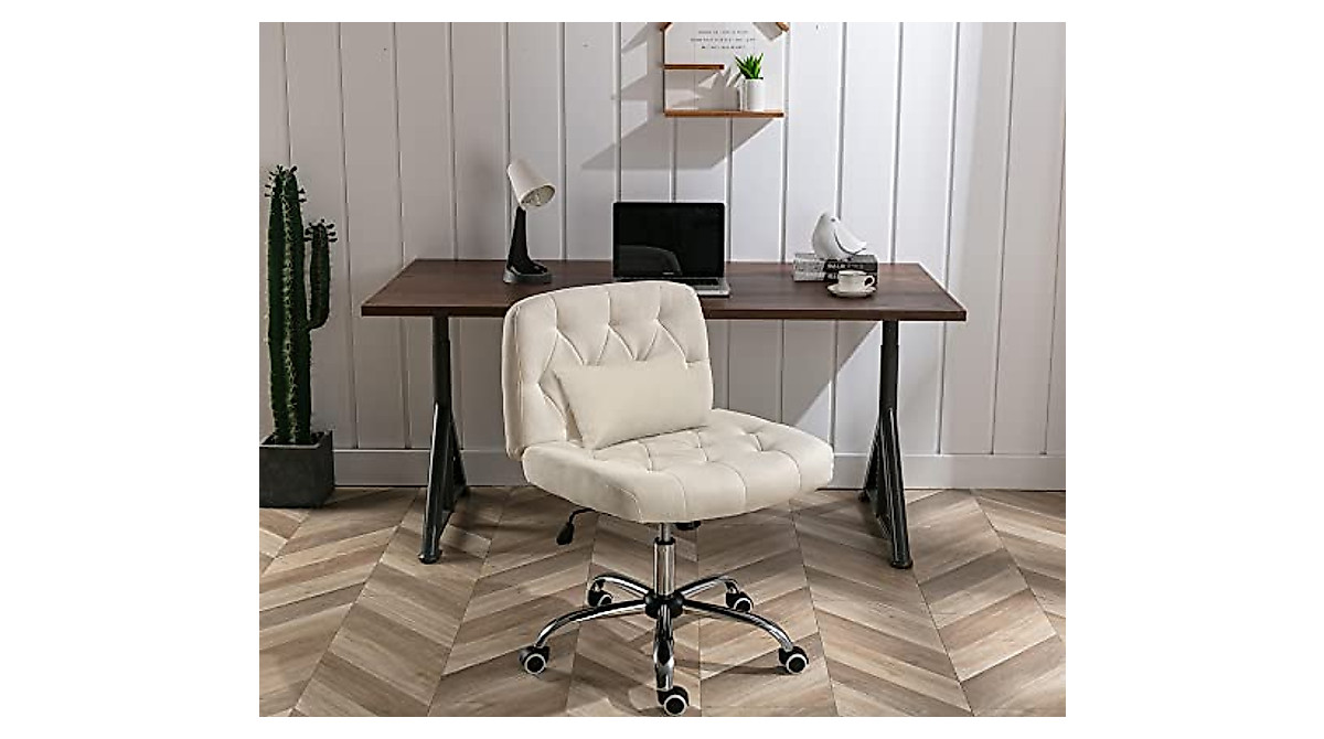 iMenting Wide Seat Armless Rolling Desk Chair - Beige