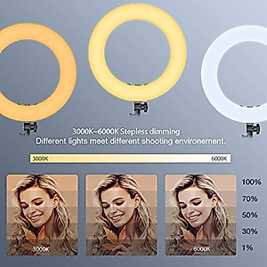 Inkeltech Ring Light - 18 inch 3000K-6000K Dimmable Bi-Color Light Ring, 60W LED Ring Light with Stand, Lighting Kit for Vlog, Selfie, Makeup, YouTube, Camera, Phone - LCD Screen & Remote Control