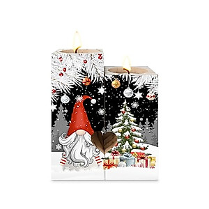 Winter Pine Candle Holder with Tea Light, Vintage Wood Tealight Candle Stick Holder Pillar Centerpiece, Heart-Shaped Tall Wooden Tea Light Candle Holders Decor Set Christmas Gnomes Tree Black Red