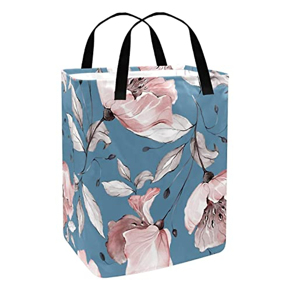 Blossom Flower in Blue Print Collapsible Laundry Hamper, 60L Waterproof Laundry Baskets Washing Bin Clothes Toys Storage for Dorm Bathroom Bedroom