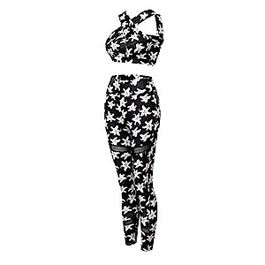 Akabsh Ladies' Print High Waist Hip Bottom Pants Running Fitness Yoga Blouse Pant Suit Workout Suit Set Fitness Sports Yoga Suit