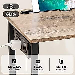 AMHANCIBLE Small Nightstand Set of 2, Side Tables with Charging Station, Night Stand with USB Ports and Outlets, End Tables for Small Space, 2-Tier Storage Shelf, Metal Frame HET032GY