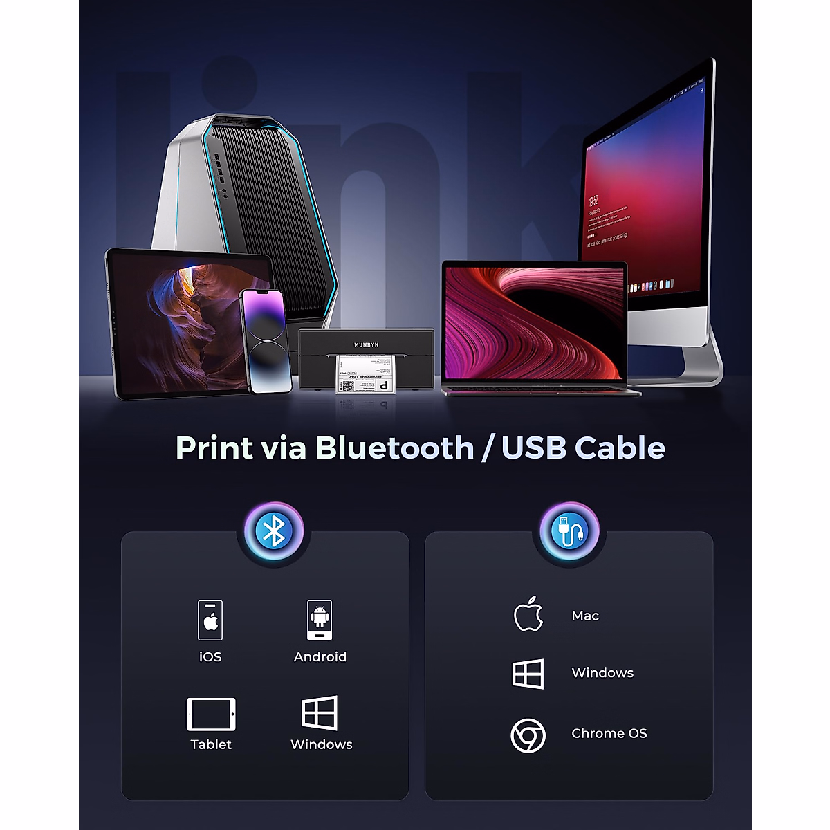 Bluetooth Thermal Label Printer, Munbyn 4x6 Shipping Label Printer for Shipping Packages, Compatible with iOS, Android, PC, Mac, Chrome OS, Etsy, Ebay, Shopify, Amazon, USPS and More