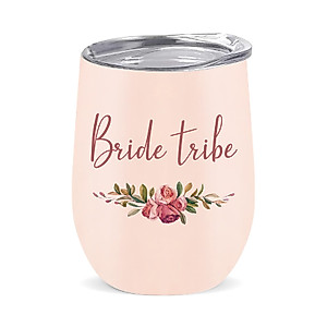 CARAKNOTS Bride Tribe Wine Tumbler Bride Tribe Gifts Wedding Bachelorette Party Gifts for Bride Tribe Tumbler Wedding Tumbler for Bride Tribe Cups Bridesmaid Gifts for Team Bride Wine Glass Pink 12 OZ
