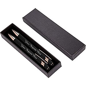 Express Pencils™ - Personalized Pens Gift Set - 2 Pack of Rose Gold Soft Touch Metal Pens w/gift box - Luxury Ballpoint Pen Custom Engraved w/Name or Message | Perfect for Him or Her (Black - Black)