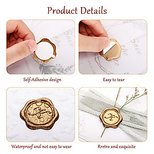 Yoption Initial K Wax Seal Stickers, 50 Pack Antique Gold Self Adhesive Envelope Seal Stickers for Wedding Party Birthday Christmas (K)