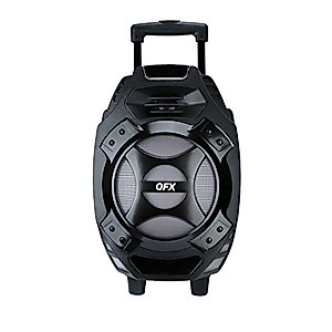 QFX PBX-61081 Rechargeable Portable Speaker | 8" Woofer | 2,600 Watts | Bluetooth, AUX, SD Card, FM Radio | Handle, Wheels, 12 Lbs | Perfect for Tailgating, Indoors, Outdoors Audio | Silver