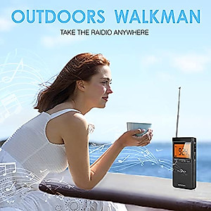 AM FM Portable Radio Personal Radio with Excellent Reception Battery Operated by 2 AAA Batteries with Stero Earphone, Large LCD Screen, Digtail Alarm Clock Radio