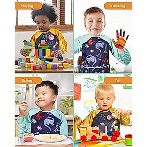 Lictin 2 Pack Kids Art Smocks, Toddler Smock, Waterproof Artist Painting Aprons for Children, with Long Sleeve and 3 Pockets for Age 3-8 Years