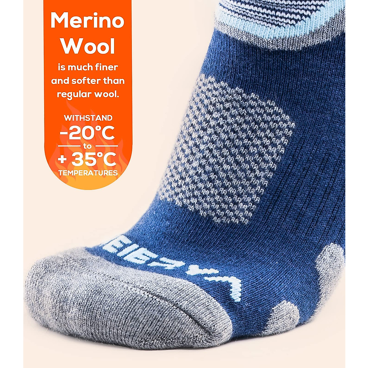 WEIERYA Ski Socks 2 Pairs Pack for Skiing, Snowboarding, Outdoor Sports Performance Socks Blue L 2 Pairs