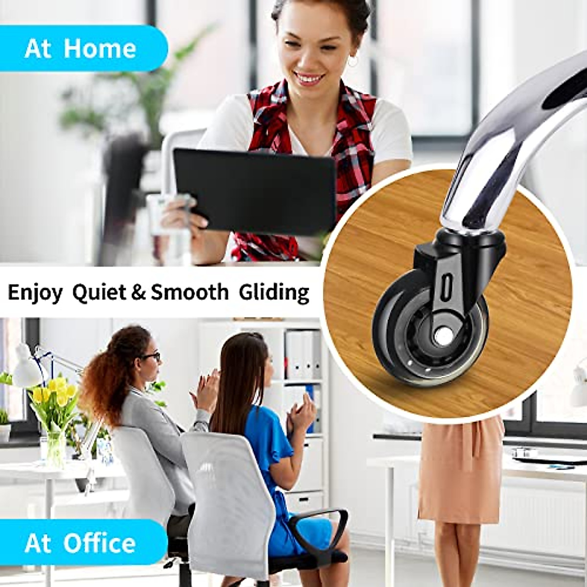 Popolov Office Chair Wheels,Replacement Wheels for Office Chairs,98% Universal Fit Chair Caster,Wheels for Carpet,Hardwood,Tile (3 Inch, Set of 5)