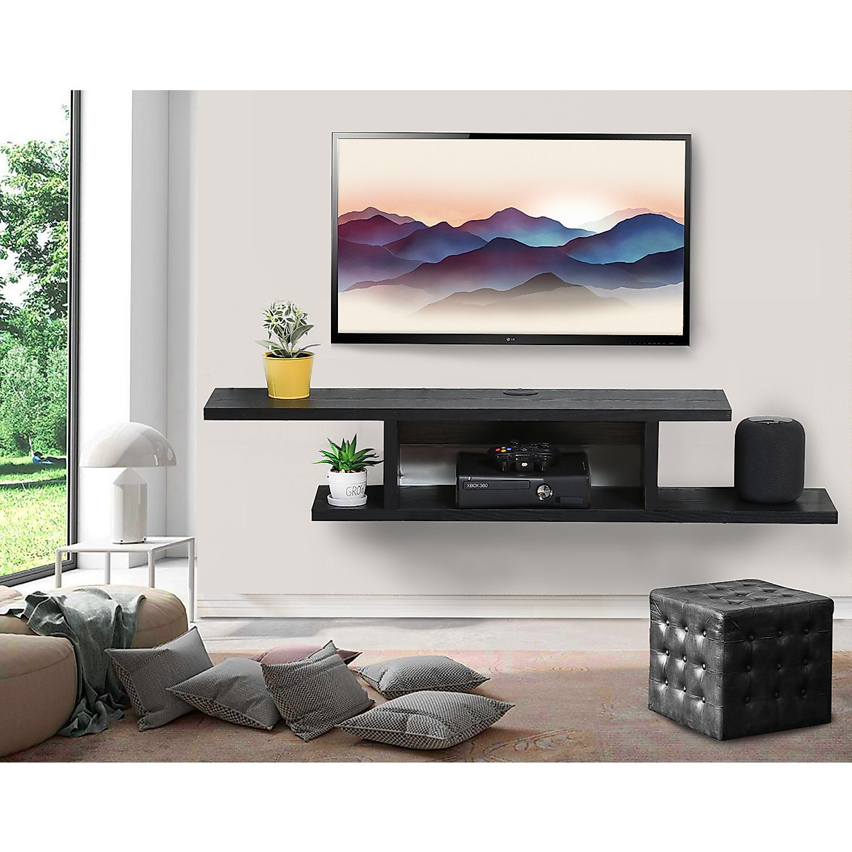 FITUEYES Concise Floating TV Stand Shelf - Wall Mounted Entertainment Center Media Console Component Wall Cabinet, Black, 50"