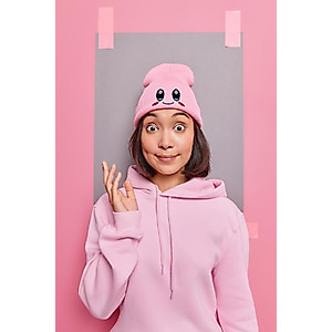 JILANI HANDICRAFT Kir-by Beanies hat Lovely face Embroidery Winter Knitted Hat Bonnet Cap Girls Boys Skiing Warm Unisex (Pink)