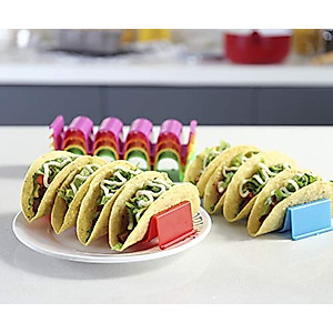 Taco Holder Stand Set of 6, Colorful Taco Holder Plate, Wave Shape Taco Tray, Taco Shell Holder Stand for Party, Hold 4 Tacos Each, Very Hard and Sturdy, Dishwasher Top Rack Safe