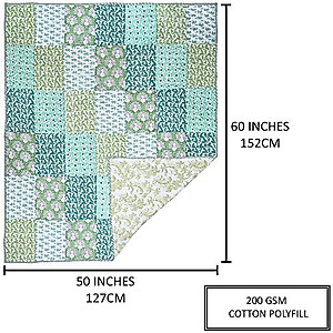 Quilted Decorative Patchwork Throw Blanket Multi Color Super Soft 100% Cotton Warm Indian Vintage Quilt for Sofa and Couch 50 x 60 Inches