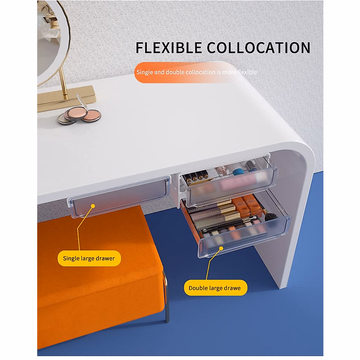 ELJIF Under Desk Drawer, Office Organizer, Storage Cabinet, Self-adhesive Organizer Box, Slide-out Cabinet, Desk Caddy Single Medium (White)