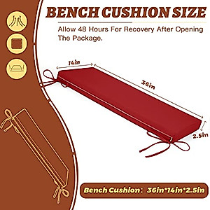 Focuprodu Bench Cushion.36x14 Inch Spill-Resistant Bench Cushion is Suitable for Patio Benches, Patio Sofas, Garden Benches. Comes with 2 Tie Straps for Easy Removal for Cleaning. (36x14x2.5, Red)