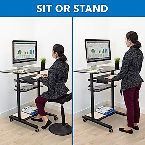 Mount-It! Mobile Standing Desk with Retractable Keyboard Platform | Height Adjustable Stand Up Computer Workstation | Locking Wheels, 99 Lbs Capacity