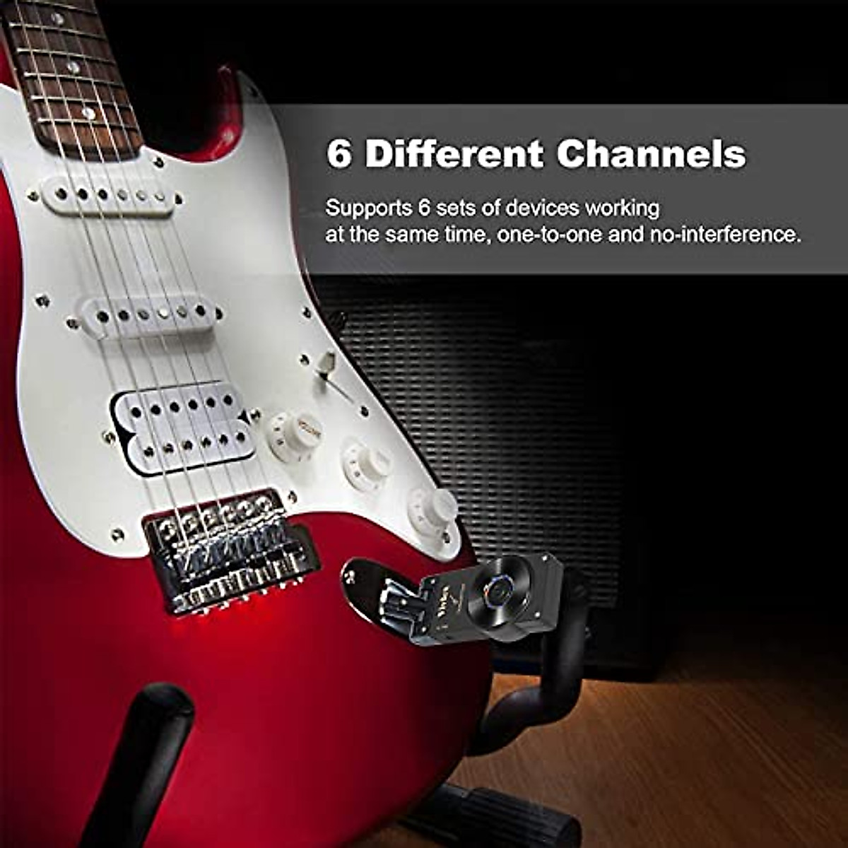 Vivlex Wireless Guitar System Guitar Transmitter Receiver Set 2.4GHz 6 Channels Wireless Audio System for Electric Guitar Bass Violin Keyboard, Built in Rechargeable Battery, 8 Hours Working Time