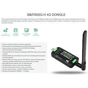 SIM7600G-H 4G DONGLE with Antenna, Industrial Grade 4G USB/UART, Communication and GNSS Positioning Support PC/Raspberry Pi/Drone/Industrial Computer, Support Global Band