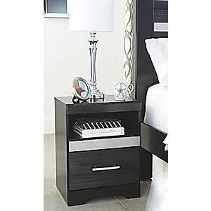 Signature Design by Ashley Starberry Glam 1 Drawer Nightstand with 2 Slim-Profile USB Charging Stations & Silvertone Glitter Accents, Black