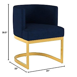 Meridian Furniture Gianna Collection Modern | Contemporary Velvet Upholstered Dining Chair with Polished Gold Metal Frame, 24" W x 22" D x 29.5" H, Navy