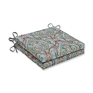 Pillow Perfect Pretty Paisley Indoor/Outdoor Patio Square Seat Cushions, Plush Fiber Fill, Weather and Fade Resistant, Square Corner - 20" x 20", Blue/Multicolor, 2 Count