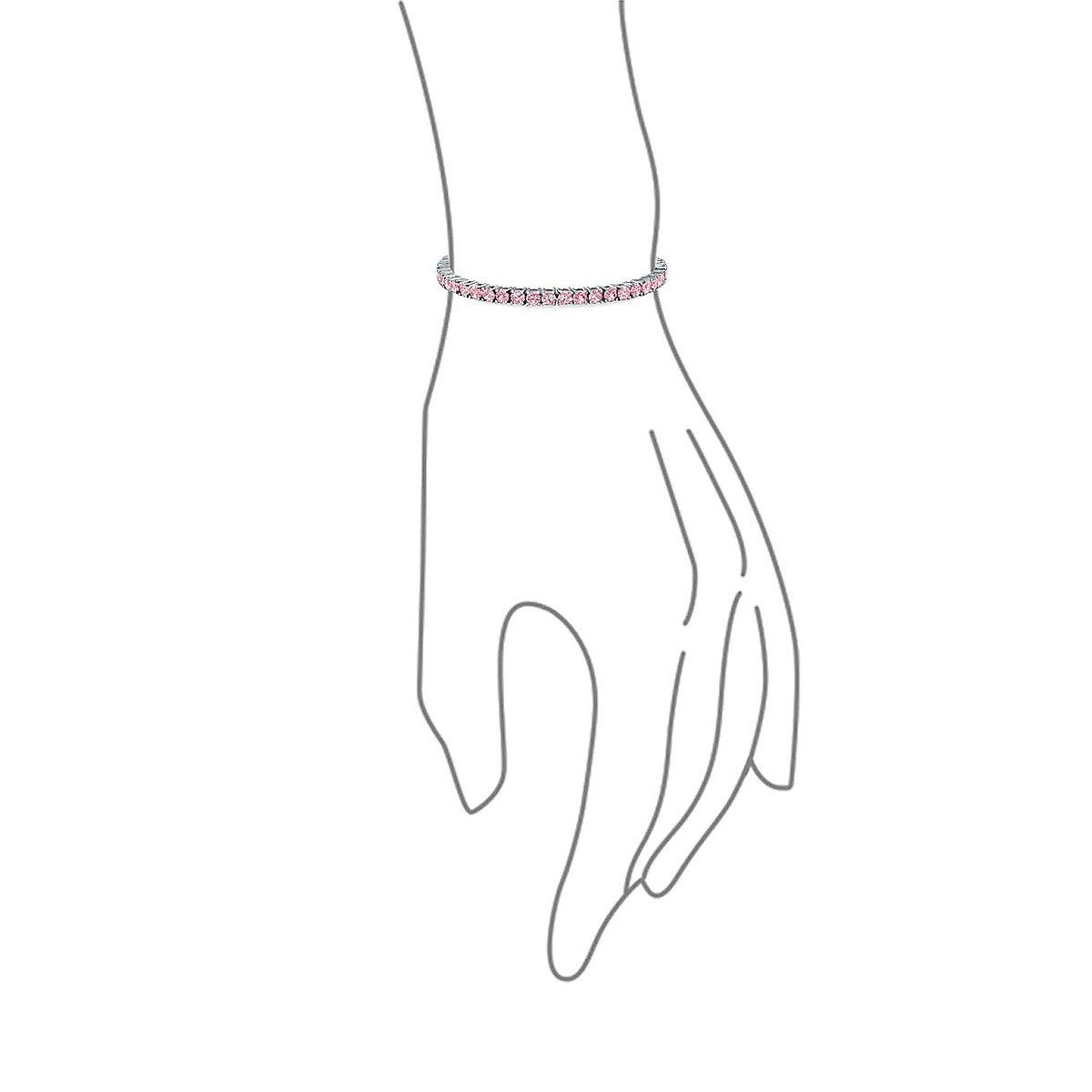 Bling Jewelry 12 CTW Prong Basket Set Solitaire Round Cubic Zirconia Simulated Light Pink Tourmaline AAA CZ Tennis Bracelet for Women Prom Bride Silver Plated